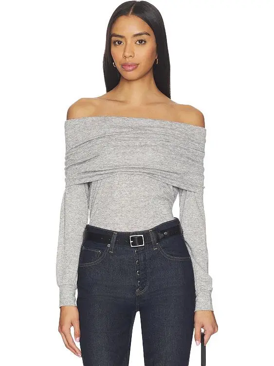 BOBI Off The Shoulder Date Top - Light Grey