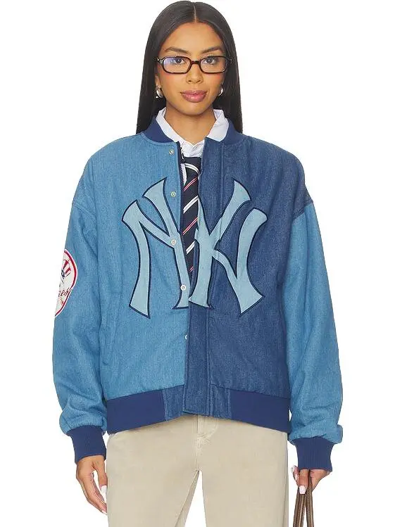 Terez X Revolve Yankees Denim Logo Bomber - Blue