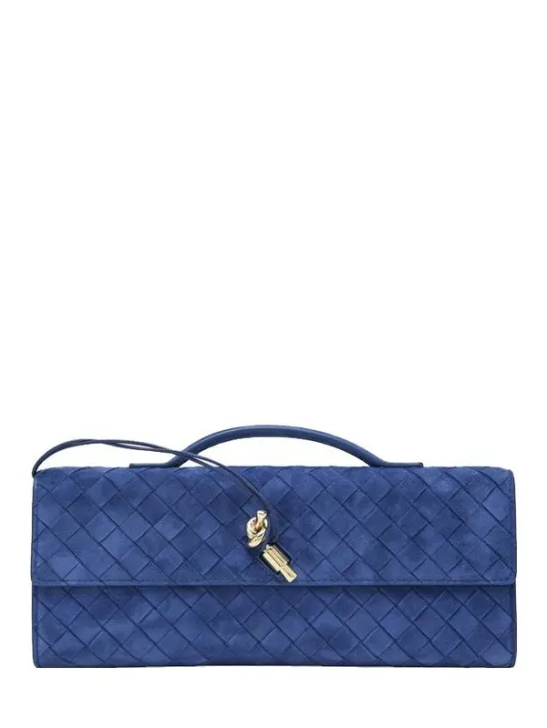 Bottega Veneta Andiamo Clutch In Royal Suede - Blue