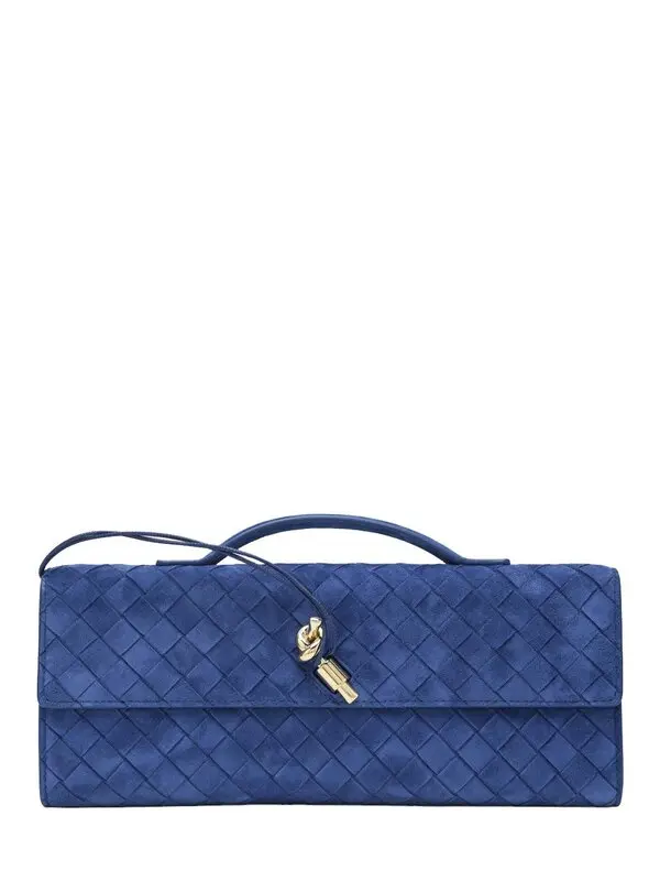 Bottega Veneta Andiamo Clutch In Suede - Blue