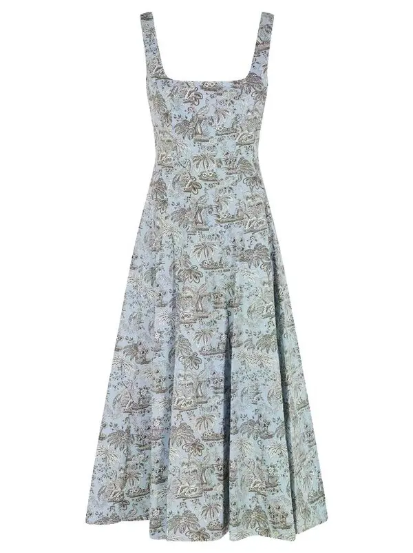 Staud Wells Square-neck Toile Midi Dress - Blue