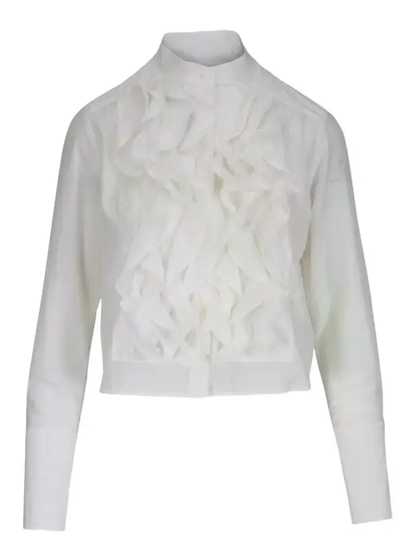 TWP Patti Ruffled Button Top - White