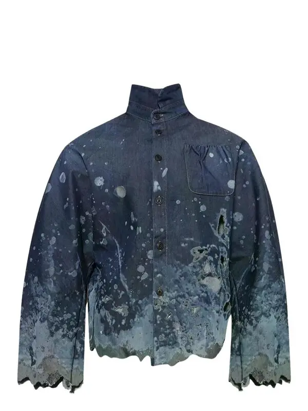 RRR123 Splatter-effect Long-sleeve Shirt - Blue