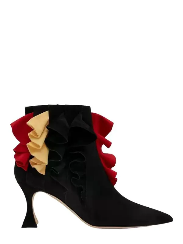 Manolo Blahnik Ruffled-detail Ankle Boots - Black