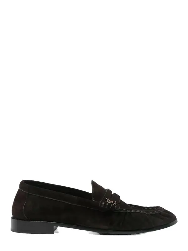 Saint Laurent Cassandre-detail Suede Loafers - Brown