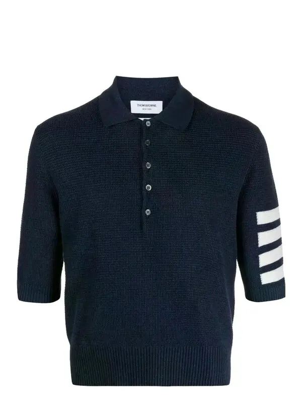 Thom Browne Striped Knitted Polo Shirt - Blue