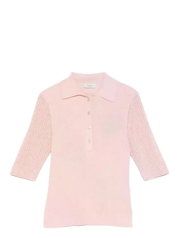 Agnona Ribbed-knit Polo Top - Pink