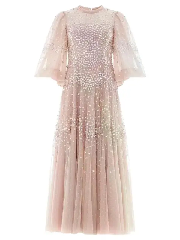 NEEDLE & THREAD Scallop Sequin Midi Dress - Pink