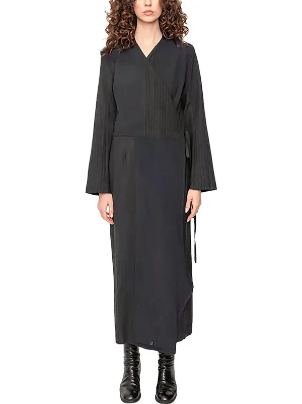 FAÇON JACMIN Raine Wrap Striped Midi Dress - Black