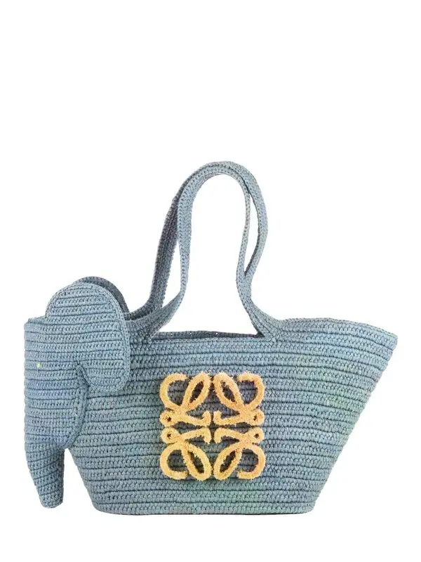 Loewe Elephant Raffia Tote - Blue