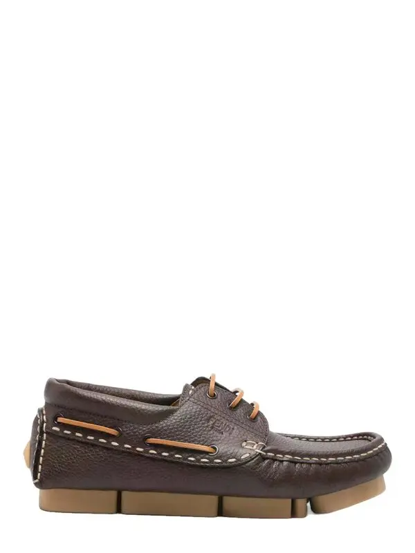 Fendi Leather Boat Shoes - Brown