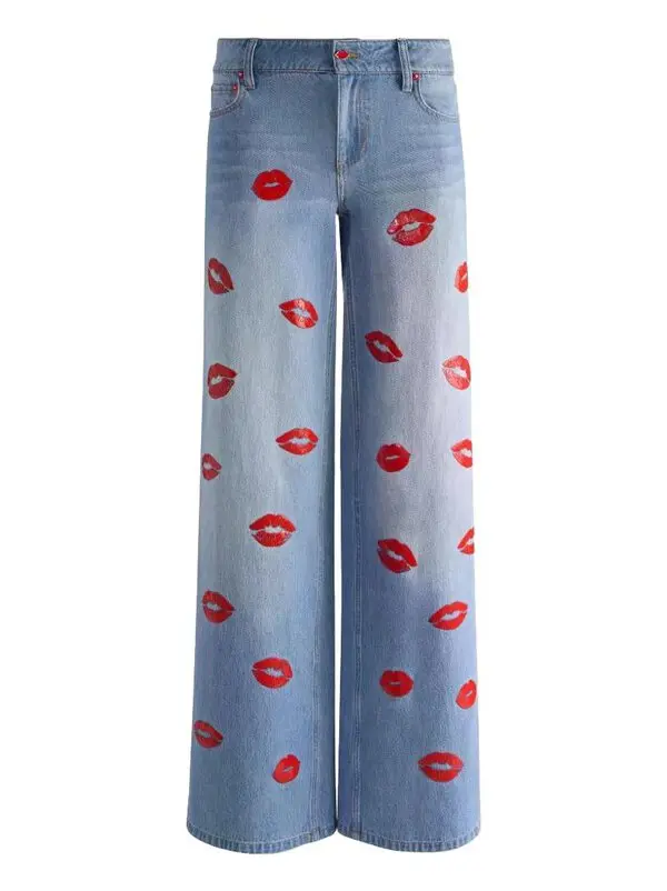 Alice + Olivia Lips-print Baggy Jeans - Blue