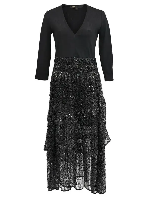 Maje Sequined Tiered Midi Dress - Black