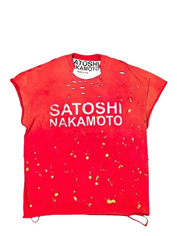 SATOSHI NAKAMOTO Distressed Long-sleeved T-shirt - Red