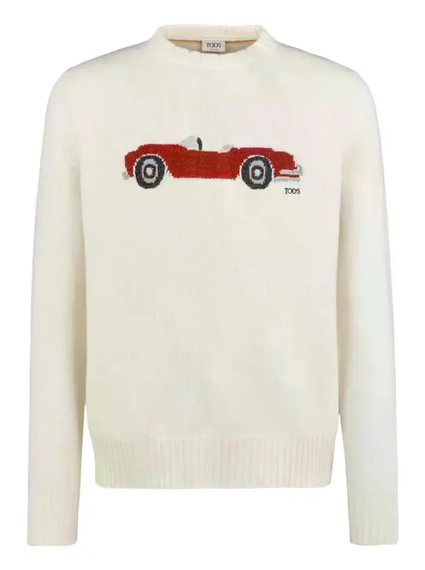 TOD'S Car Graphic Crew-neck Sweater - Neutrals