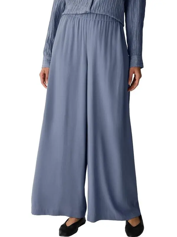 Eileen Fisher Pull-on Satin Wide-leg Pants - Flint