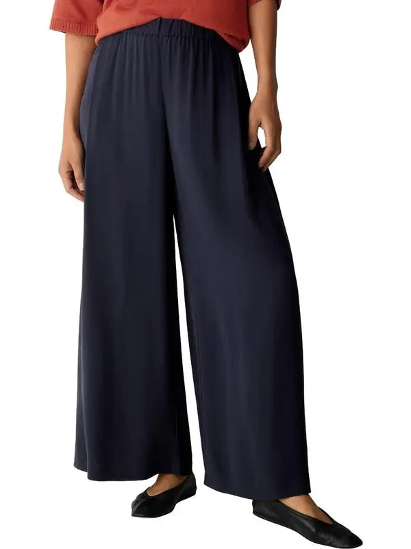Eileen Fisher Pull-on Satin Wide-leg Pants - Ink