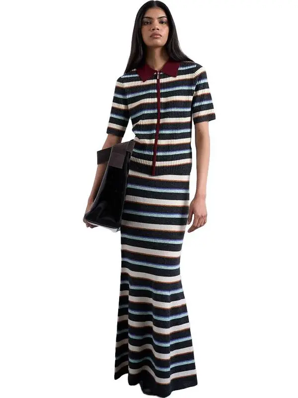 Topshop Stripe Knit Maxi Skirt - Burgundy