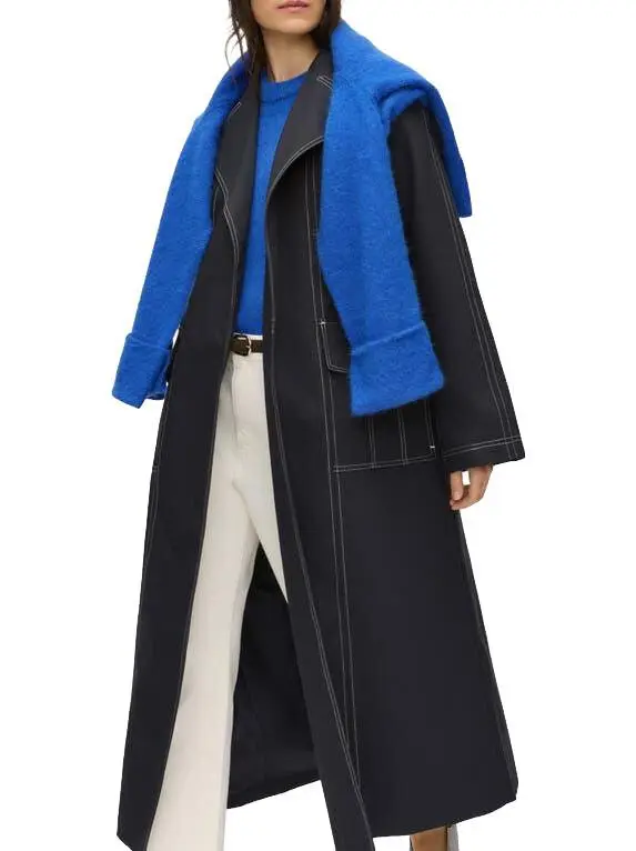 ALIGNE Elsa Topstitch Detail Organic Cotton Trench Coat - Navy
