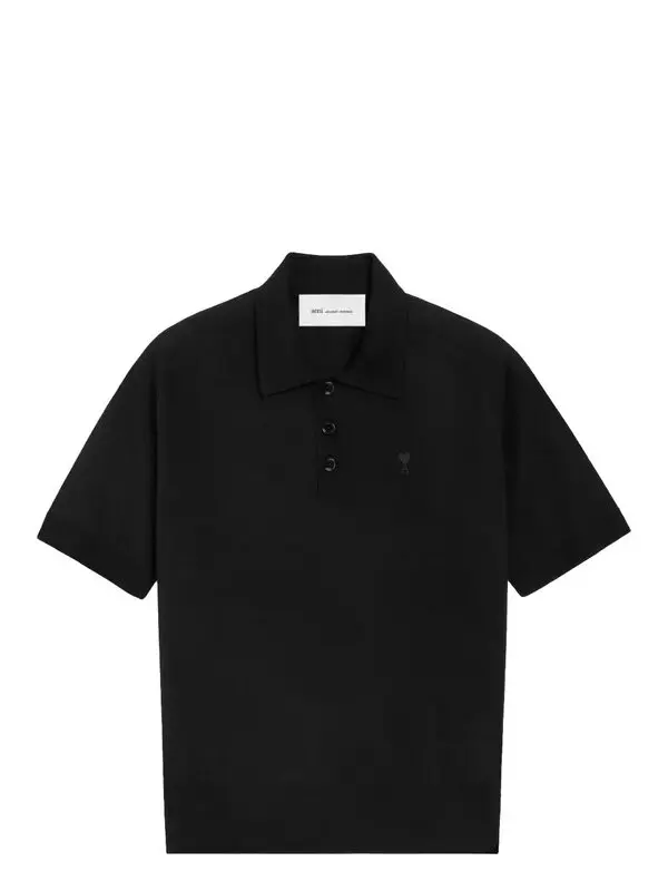 AMI Paris De Coeur Buttoned Polo Shirt - Black