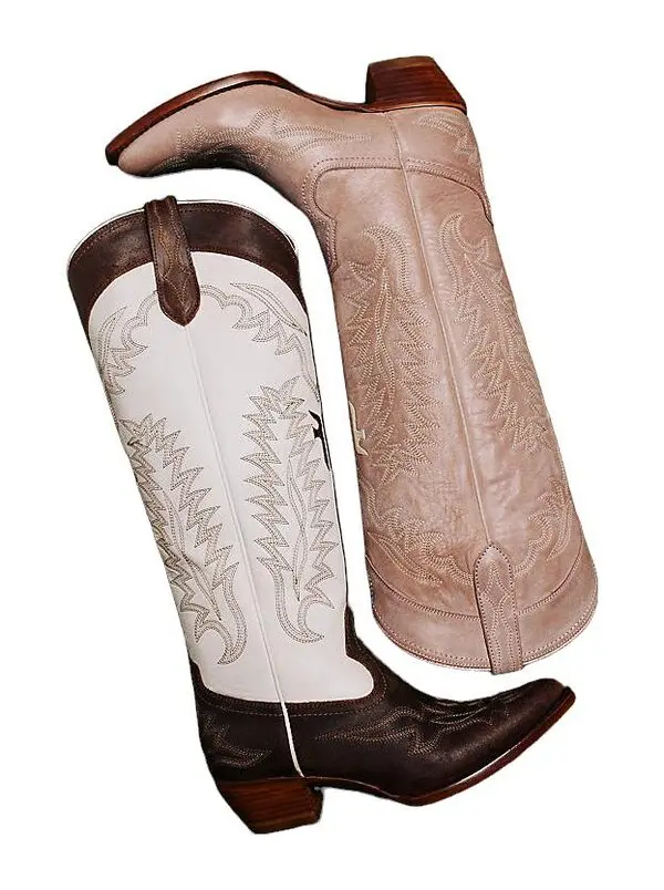 THE FRYE COMPANY Sacha Feather Western Boots - Toffee White - Waxed Suede