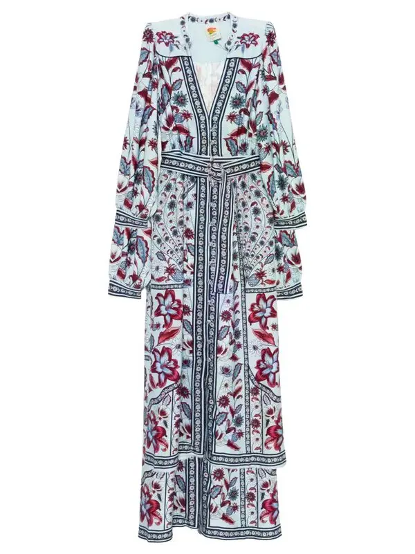Farm Rio Floral Belted Midi Dress - Blue