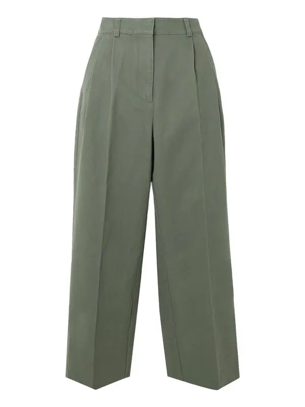 ANINE BING Belen Pleated Cotton-twill Tapered Trousers - Green
