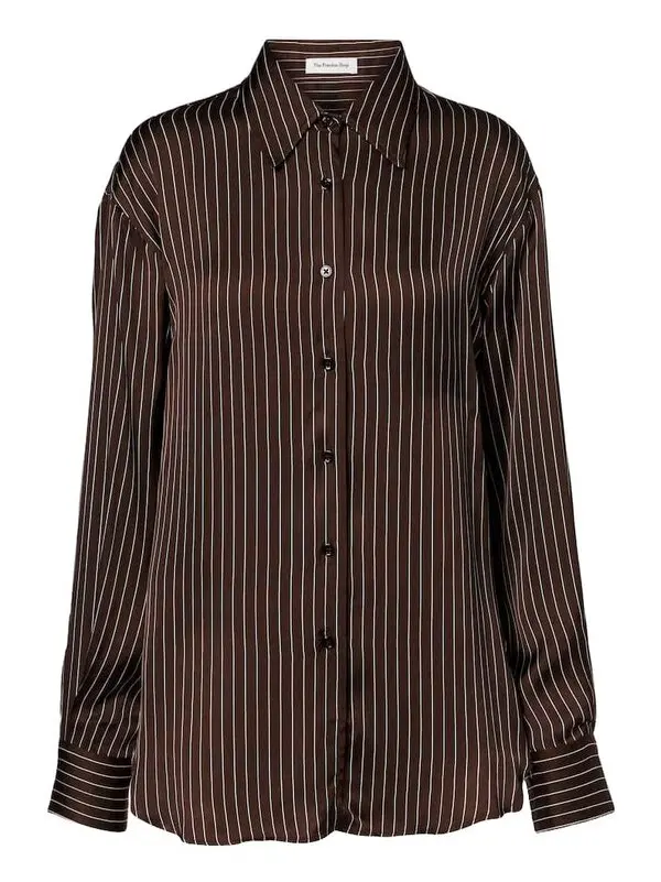 THE FRANKIE SHOP Peri Pinstripe Satin Shirt - Brown