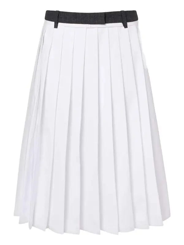 Prada Pleated Cotton Midi Skirt - White