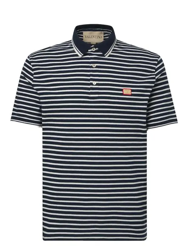 Valentino Garavani Vlogo Striped Cotton Polo Shirt - White