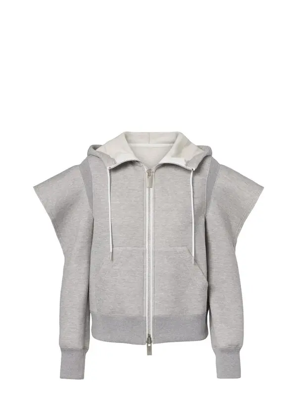 Sacai Cutout Cotton-blend Fleece Hoodie - Grey