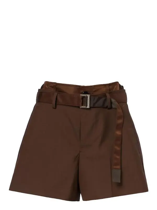 Sacai Belted Satin-trimmed Shorts - Brown