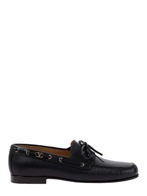 Valentino Garavani Palm Avenue Vlogo Leather Boat Shoes - Black