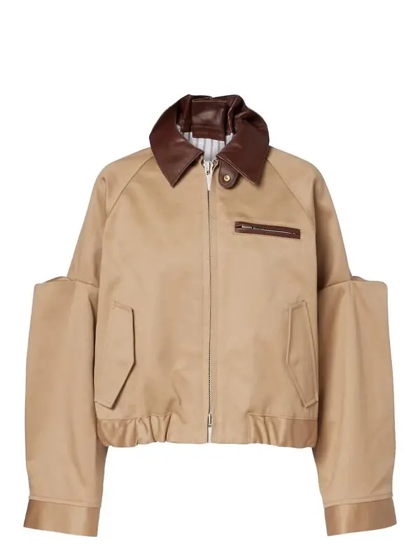 Sacai Leather-trimmed Cotton Blouson Jacket - Beige