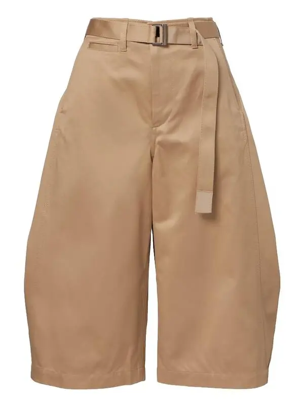 Sacai Belted Cropped Barrel-leg Pants - Beige