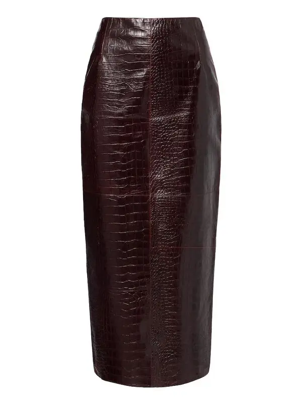 Nour Hammour Elyse Croc-effect Leather Pencil Skirt - Brown