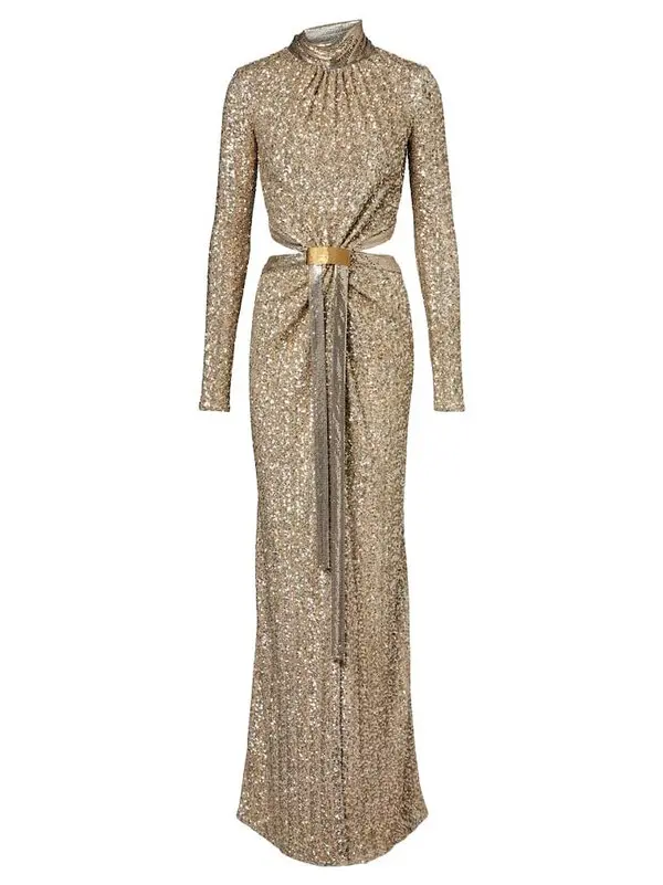 Rabanne Sequined Gathered Gown - Gold