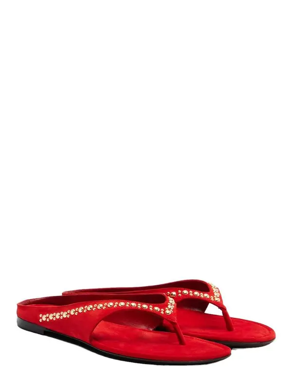HERBERT LEVINE Embellished Suede Thong Sandals - Red