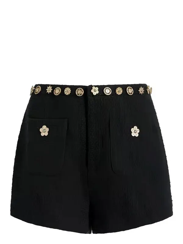 Cinq À Sept Ansey Flower-appliqué Shorts - Black