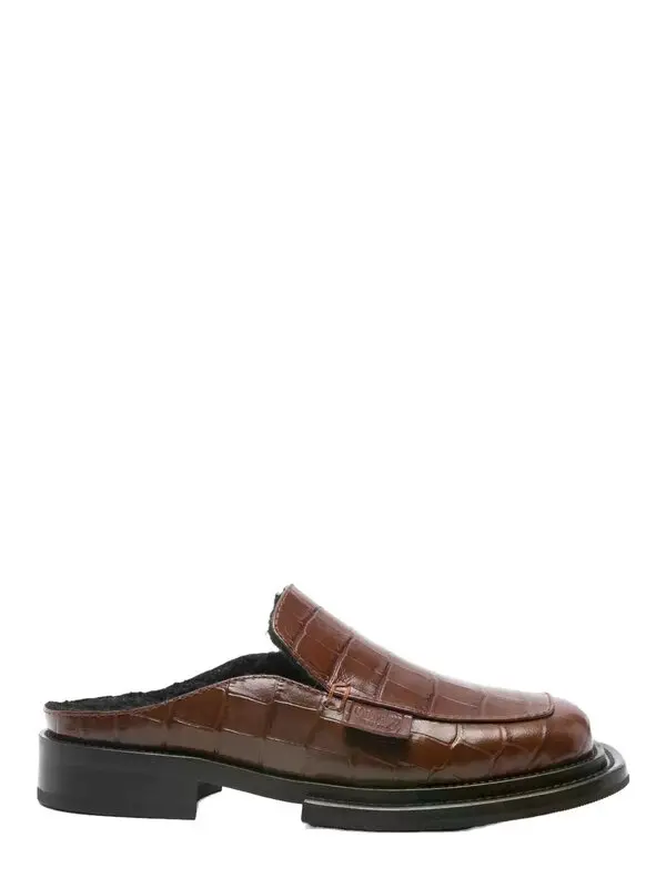 Moschino Crocodile-effect Leather Mules - Brown