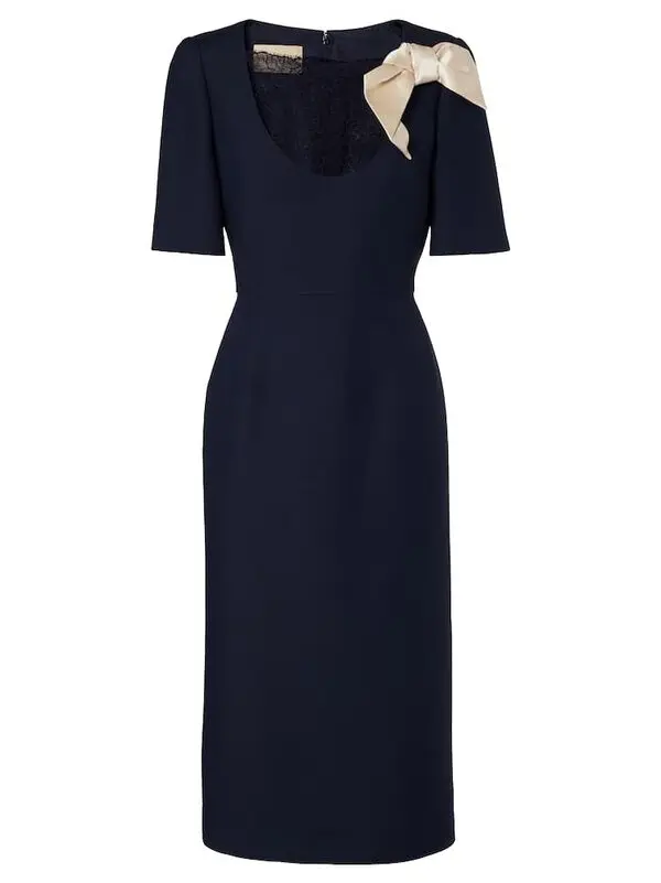 Valentino Garavani Crepe Couture Bow-detail Lace-trimmed Midi Dress - Blue