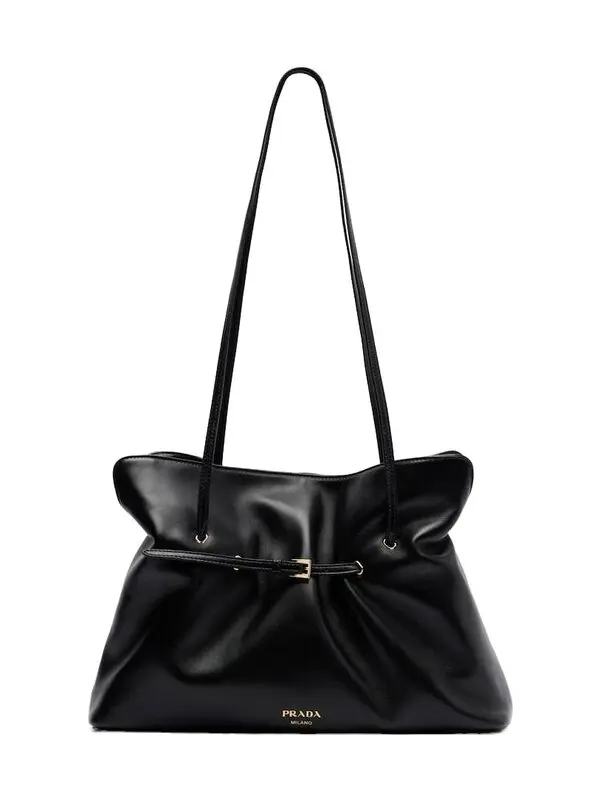 Prada Large Leather Shoulder Bag - Black