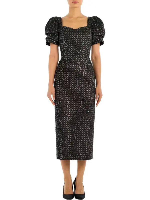 POST MERIDIEM Sweetheart-neck Midi Dress - Black