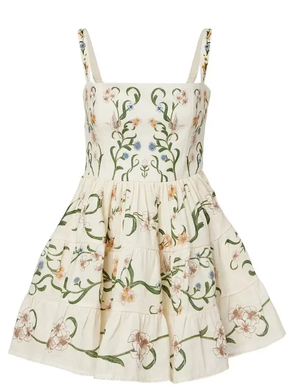 Agua Bendita Lima Laguna Floral Linen Mini Dress - Multicoloured