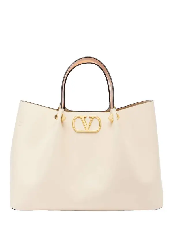 Valentino Garavani Vlogo Leather Tote Bag - White