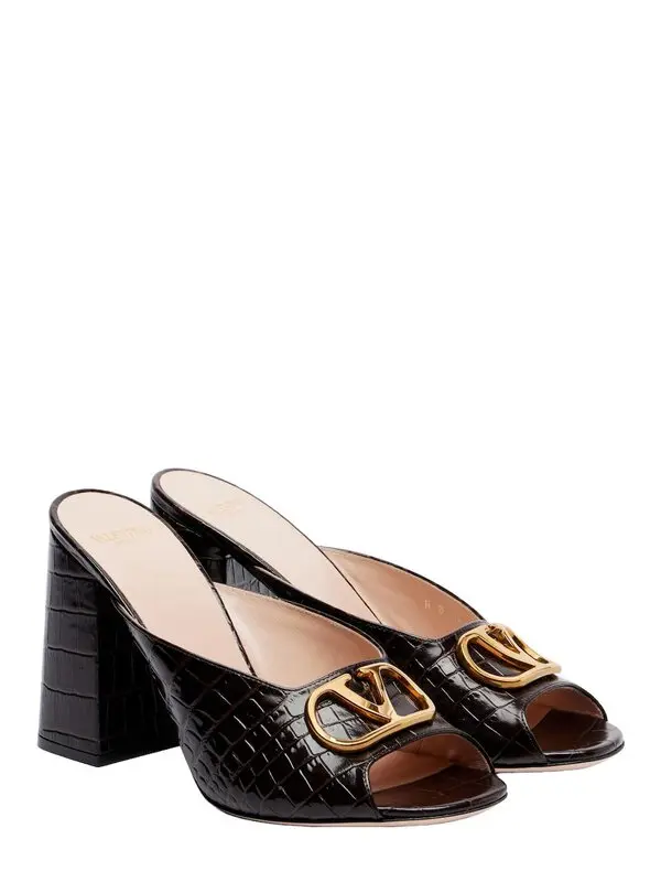 Valentino Garavani Vlogo 95 Croc-effect Leather Mules - Brown