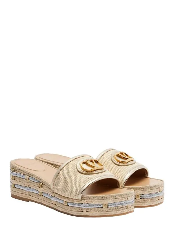 Valentino Garavani Vlogo Leather-trimmed Espadrille Slides - Beige