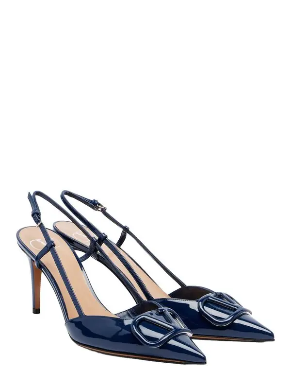 Valentino Garavani Vlogo 80 Patent Leather Slingback Pumps - Blue