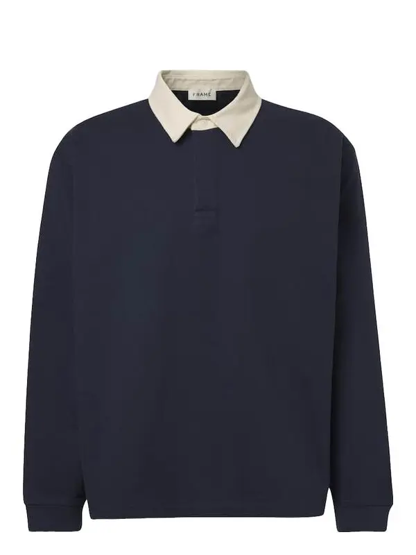 FRAME Cotton Jersey Polo Sweater - Blue