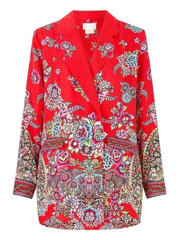 Camilla Floral-print Double-breasted Blazer - Red